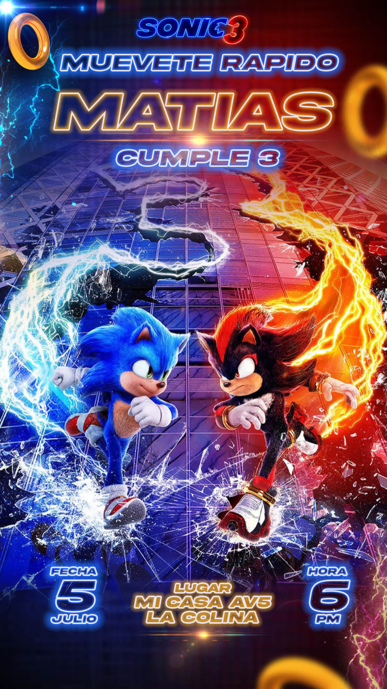 Tarjeta de cumpleaños de Sonic para niños: Descarga y edita