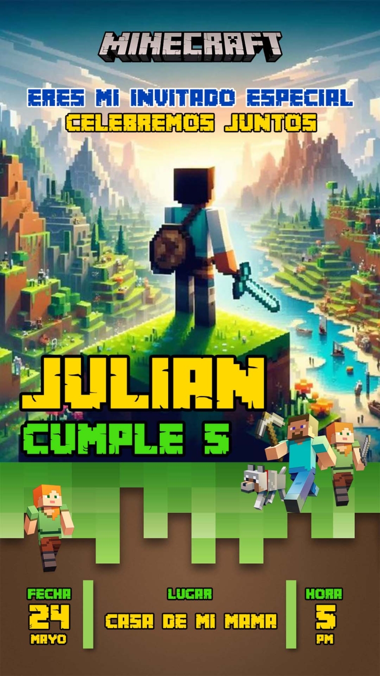 Tarjeta de Invitación Minecraft PSD – Plantilla Editable 100%