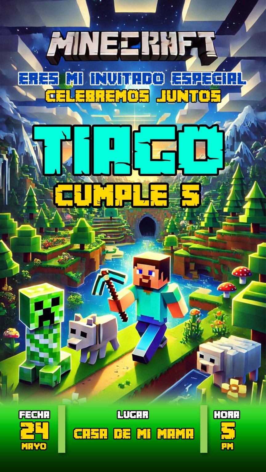 Tarjeta de Minecraft Cumpleaños PSD Editable para Photoshop