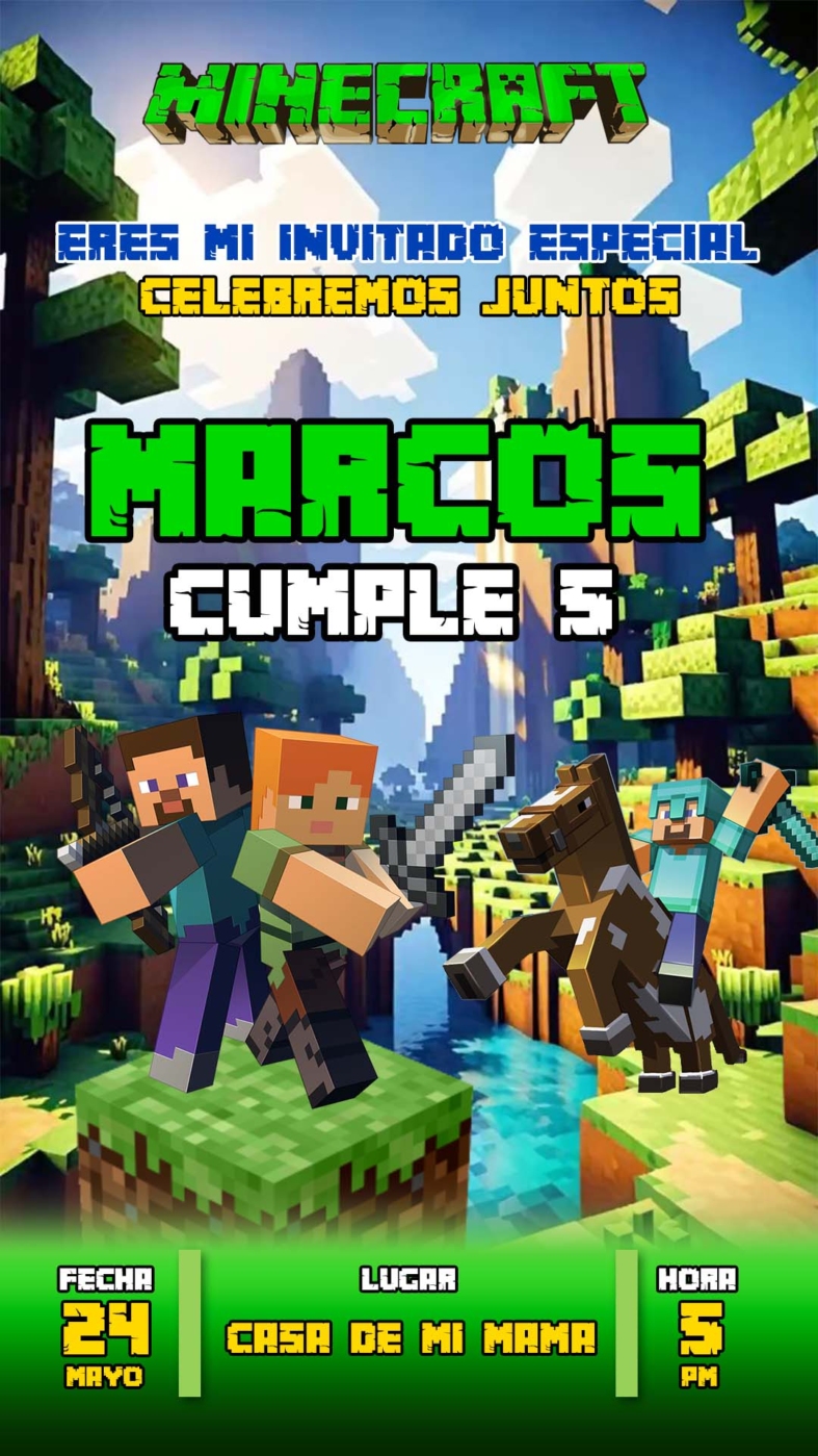 Tarjeta de Invitación Minecraft en PSD: Plantilla Editable